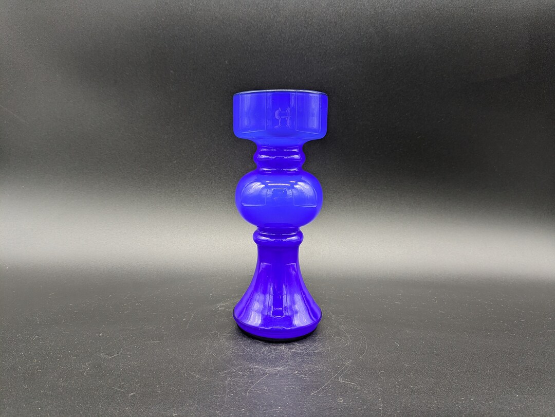 Hirschberg Crystal Glass Vase Overlay Hooped Blue Blue White White ...