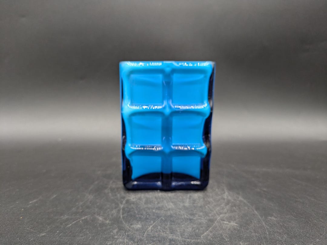 Friedrich Crystal Glass Vase Square Blue White Space Age Pop Art Design ...