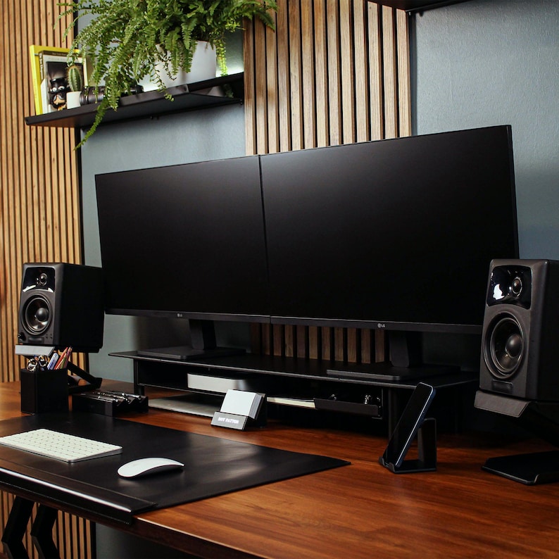 Custom Monitor Stand With Leather Overlay - Personalized Dual Monitor ...