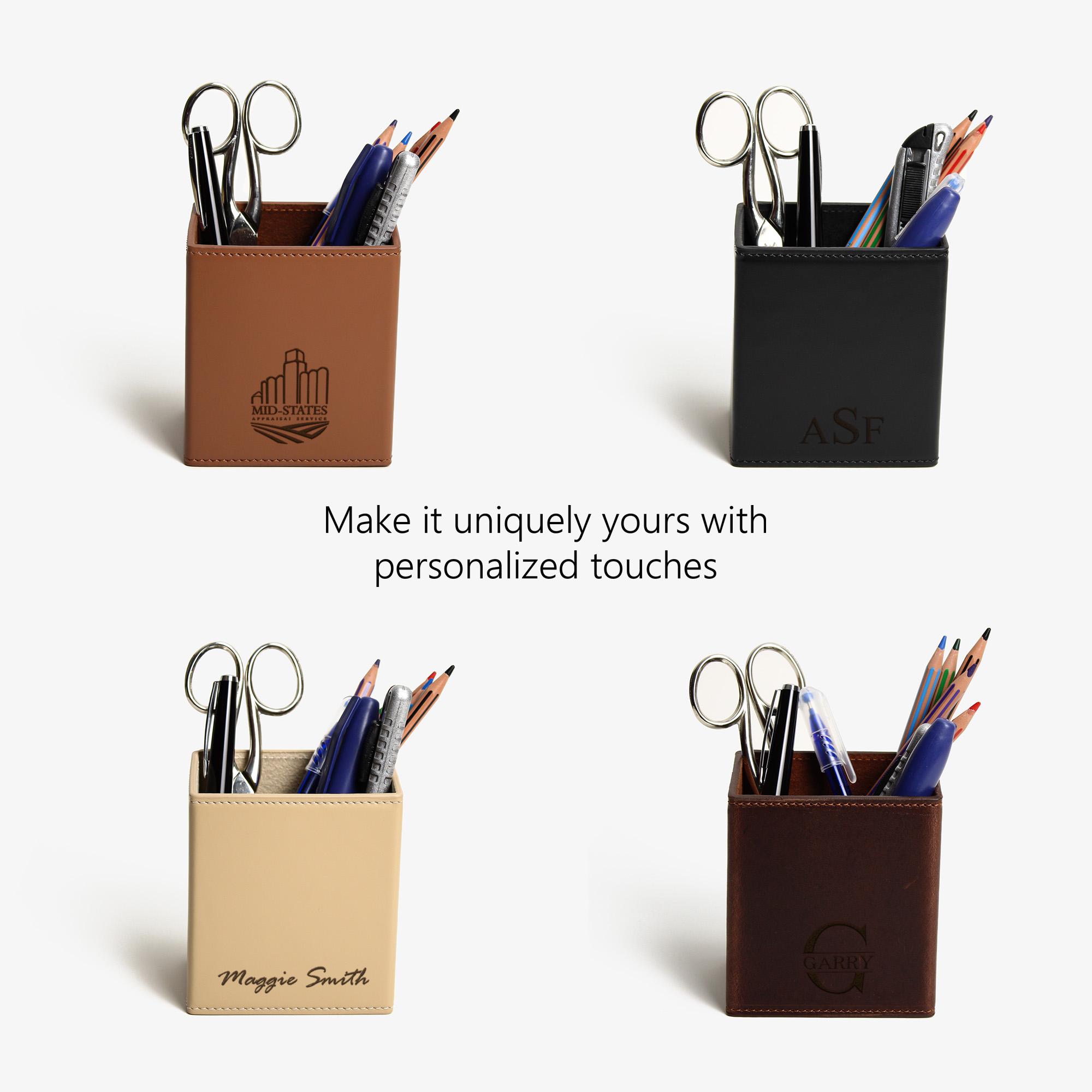 Personalized Leather Pen Holder | Custom Gift for Him | Luxury Desk ...