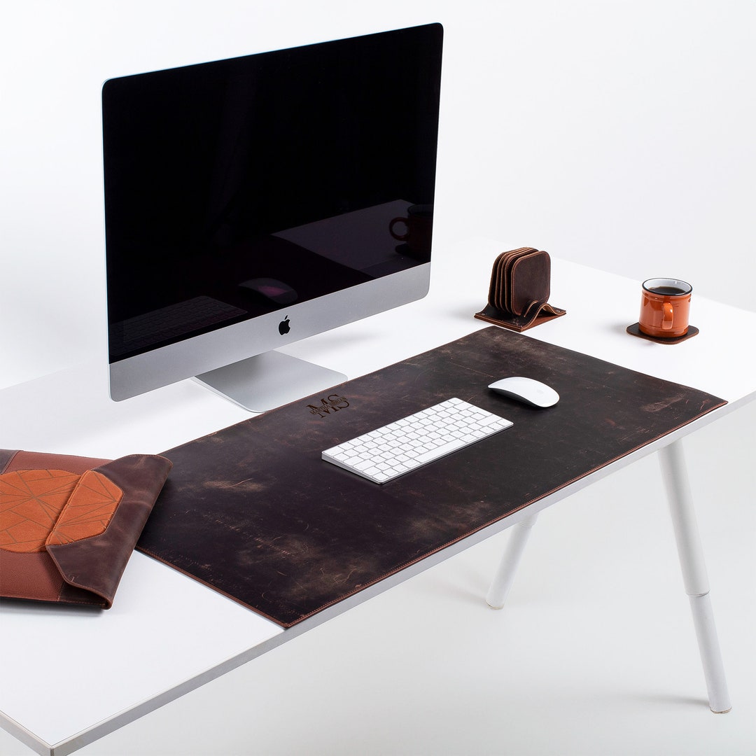 Leather Desk Mat, CUSTOM SIZE Desk Pad, Desk Protector, Black Desk Top ...