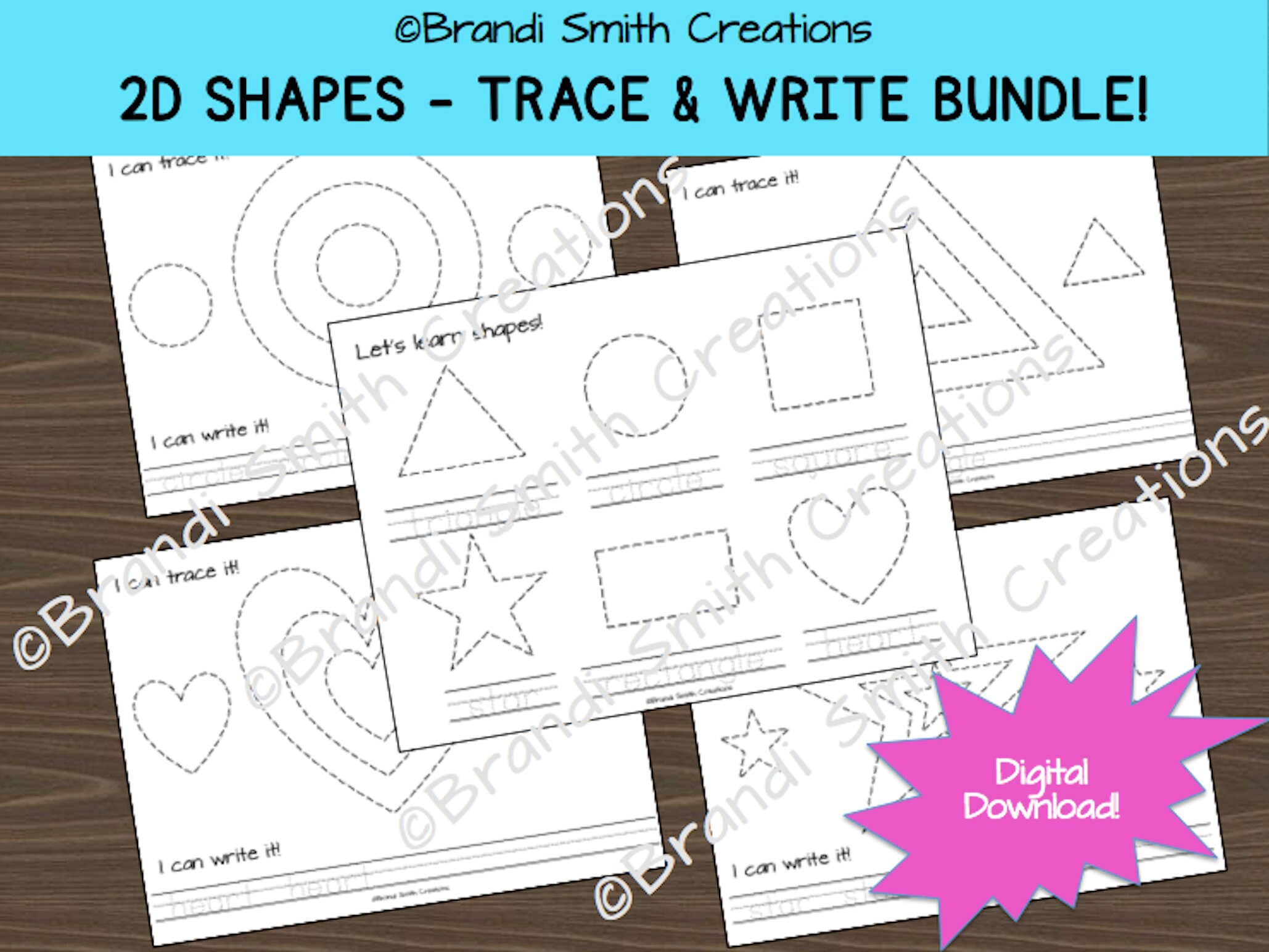 2D Shapes Tracing Worksheets - Etsy