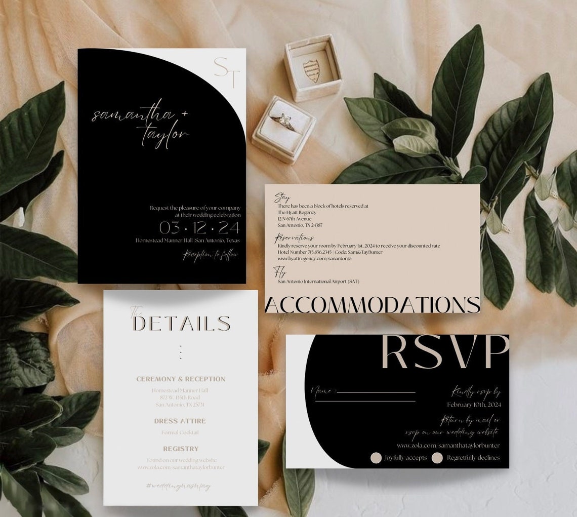 Neutral Wedding Invitation Suite Template Minimalist Wedding - Etsy