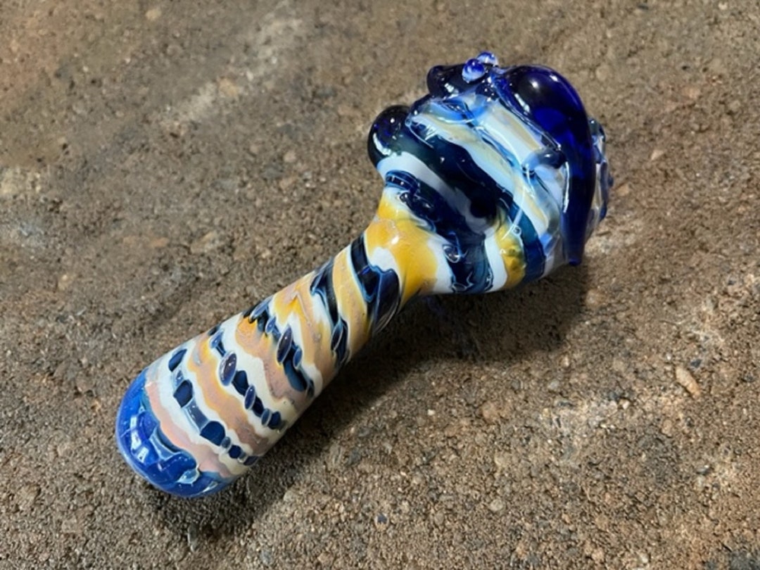 Glass Pipe, Hand-blown Glass Pipes, Unique Strip Design Pipes With Blue ...