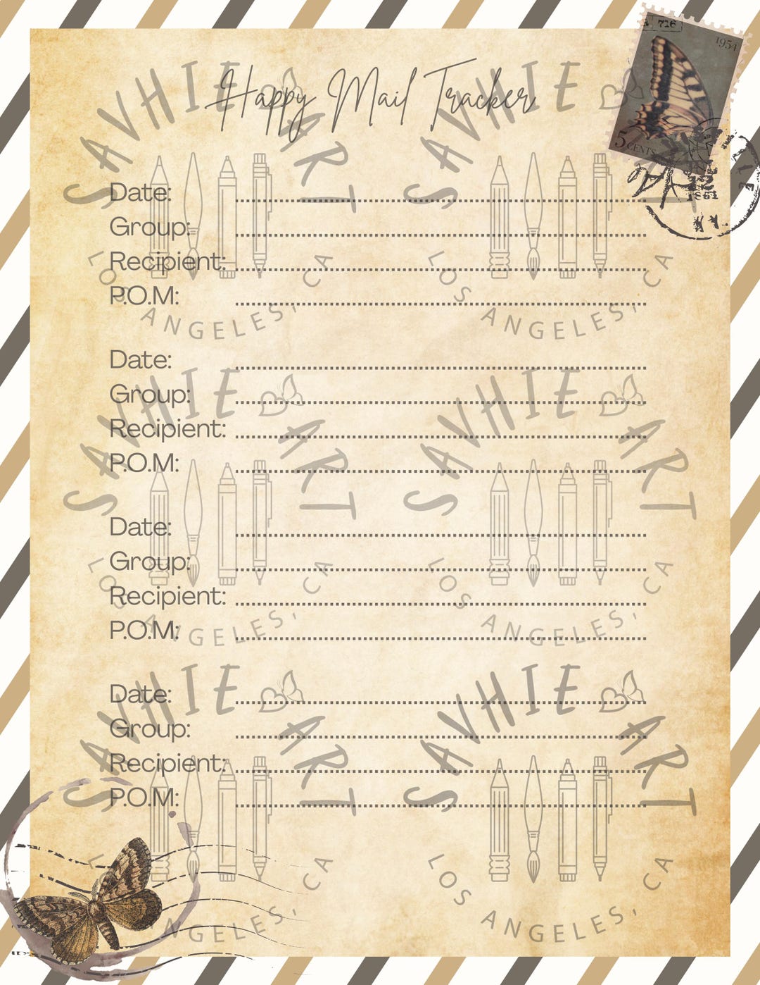 Vintage Butterfly Happy Mail Tracker - Etsy