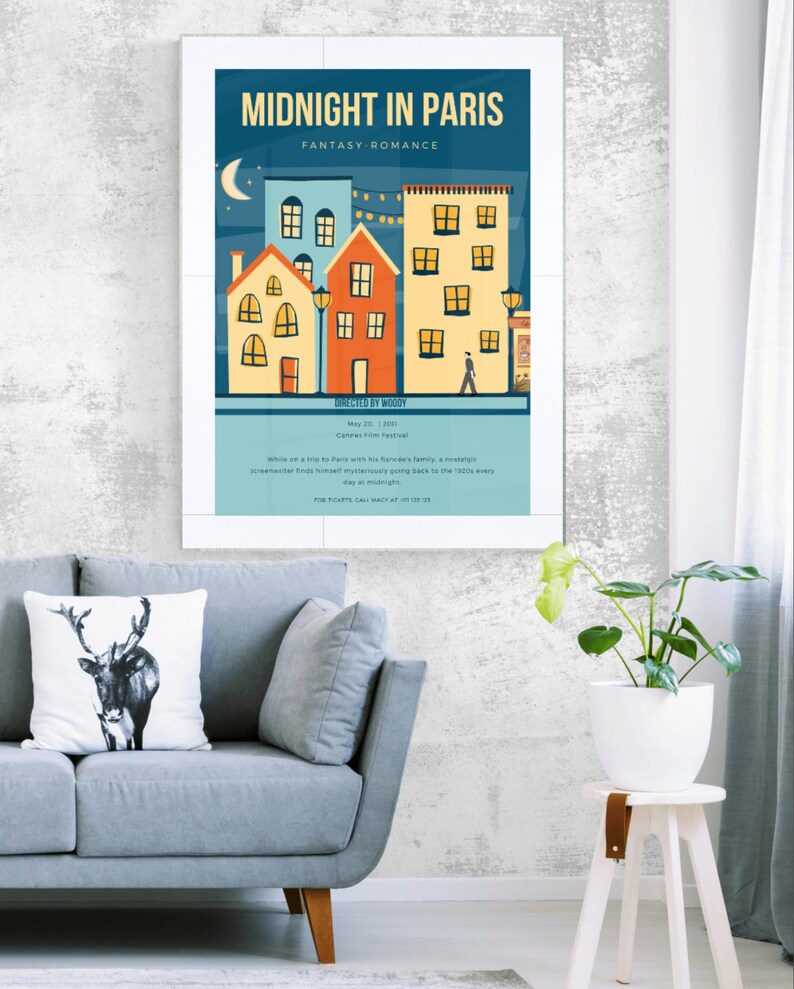 Midnight in Paris, Movie Poster - Room Decor, Woody Allen Film, Digital ...
