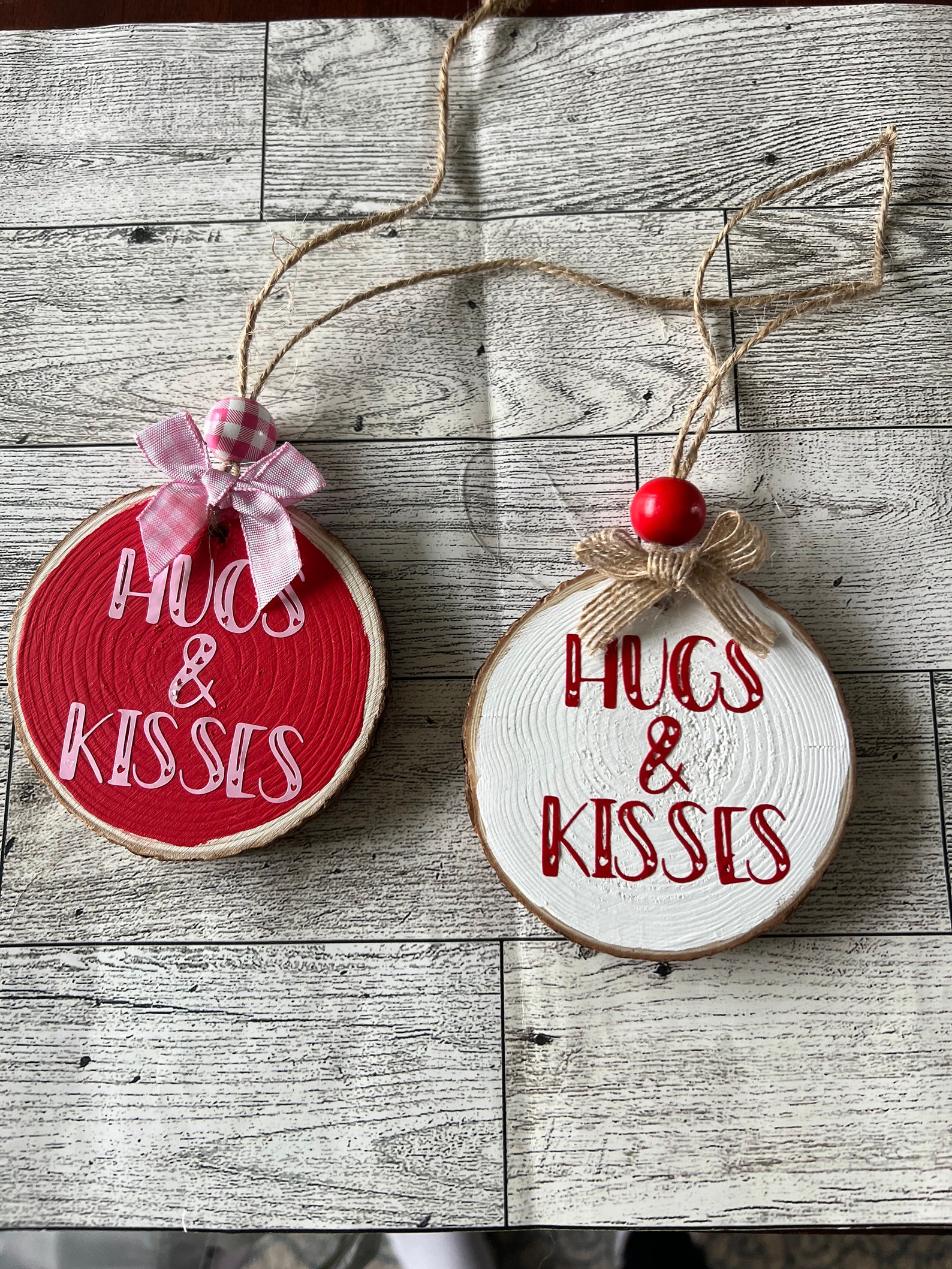 Valentines, Farmhouse Wood Slice Ornaments Hugs and Kisses - Etsy