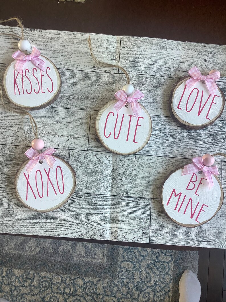 Valentines Rae Dunn Inspired Ornaments Set of 5, Wood Slices ...