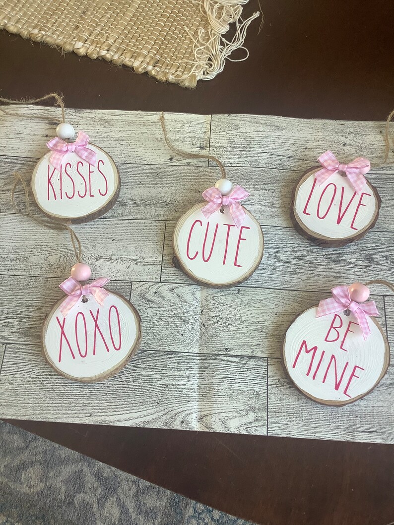 Valentines Rae Dunn Inspired Ornaments Set of 5, Wood Slices ...