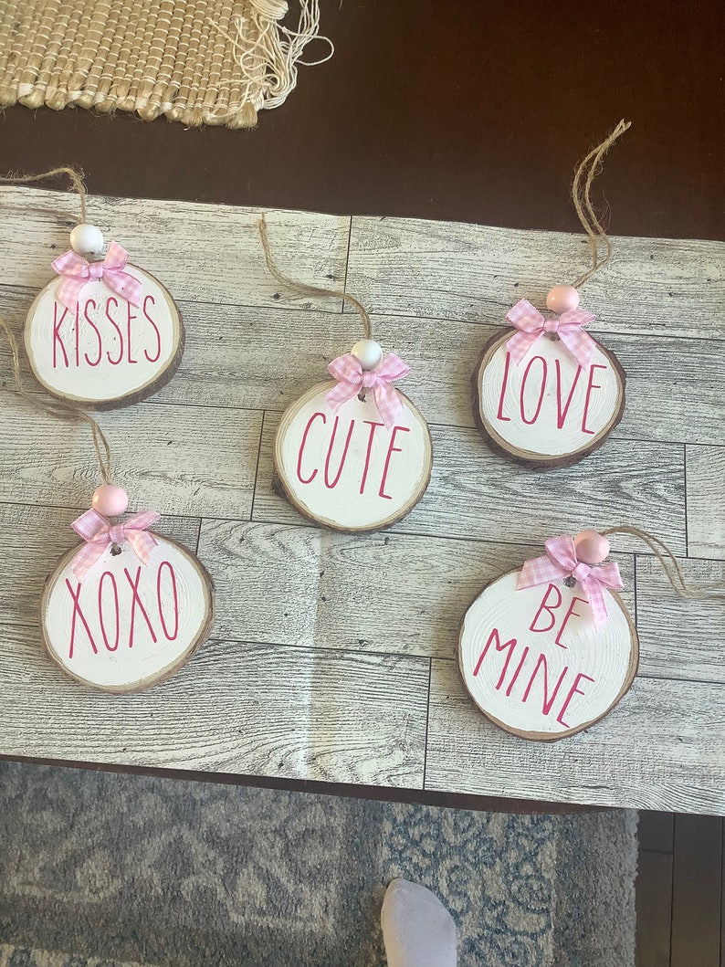 Valentines Rae Dunn Inspired Ornaments Set of 5, Wood Slices ...