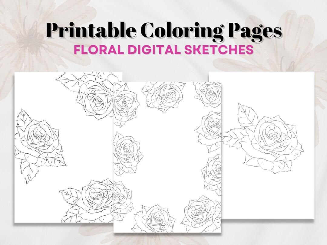 Printable Rose Coloring Page-adults Floral Line Art-digital PDF PNG ...
