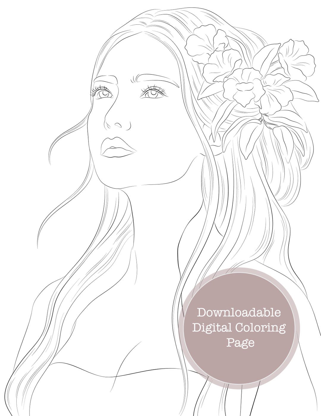 Minimalist Floral Line Art Coloring Page | Woman Portrait Printable ...