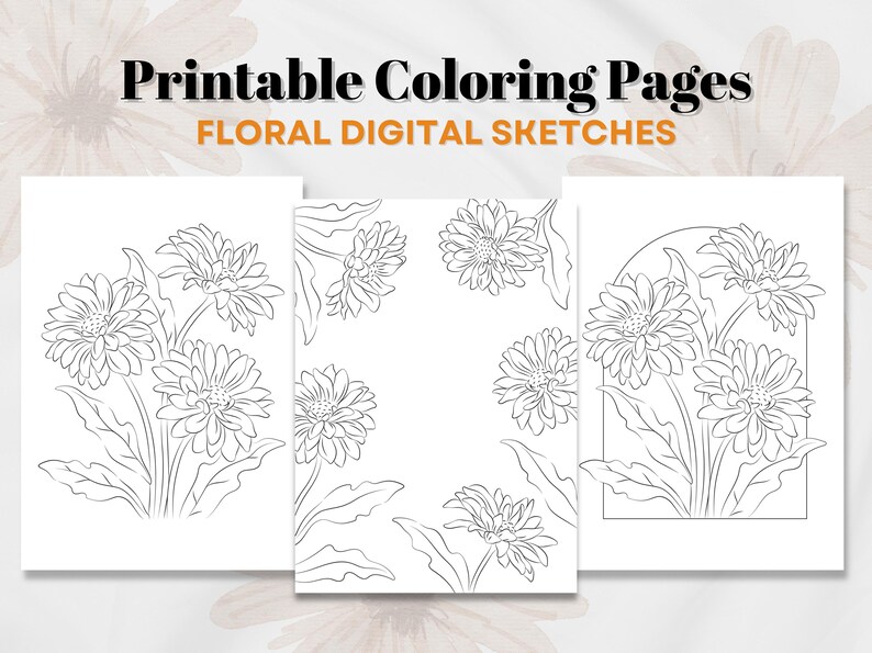 Printable Daisy Coloring Page-adults Floral Line Art-digital PDF PNG ...