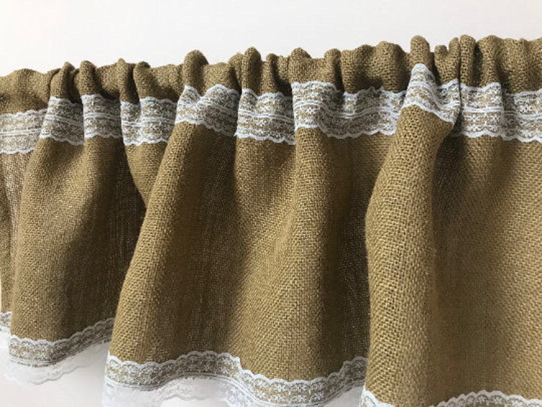 Handmade Burlap Curtains for Kitchen,valance With Lace, Shabby Rustic ...