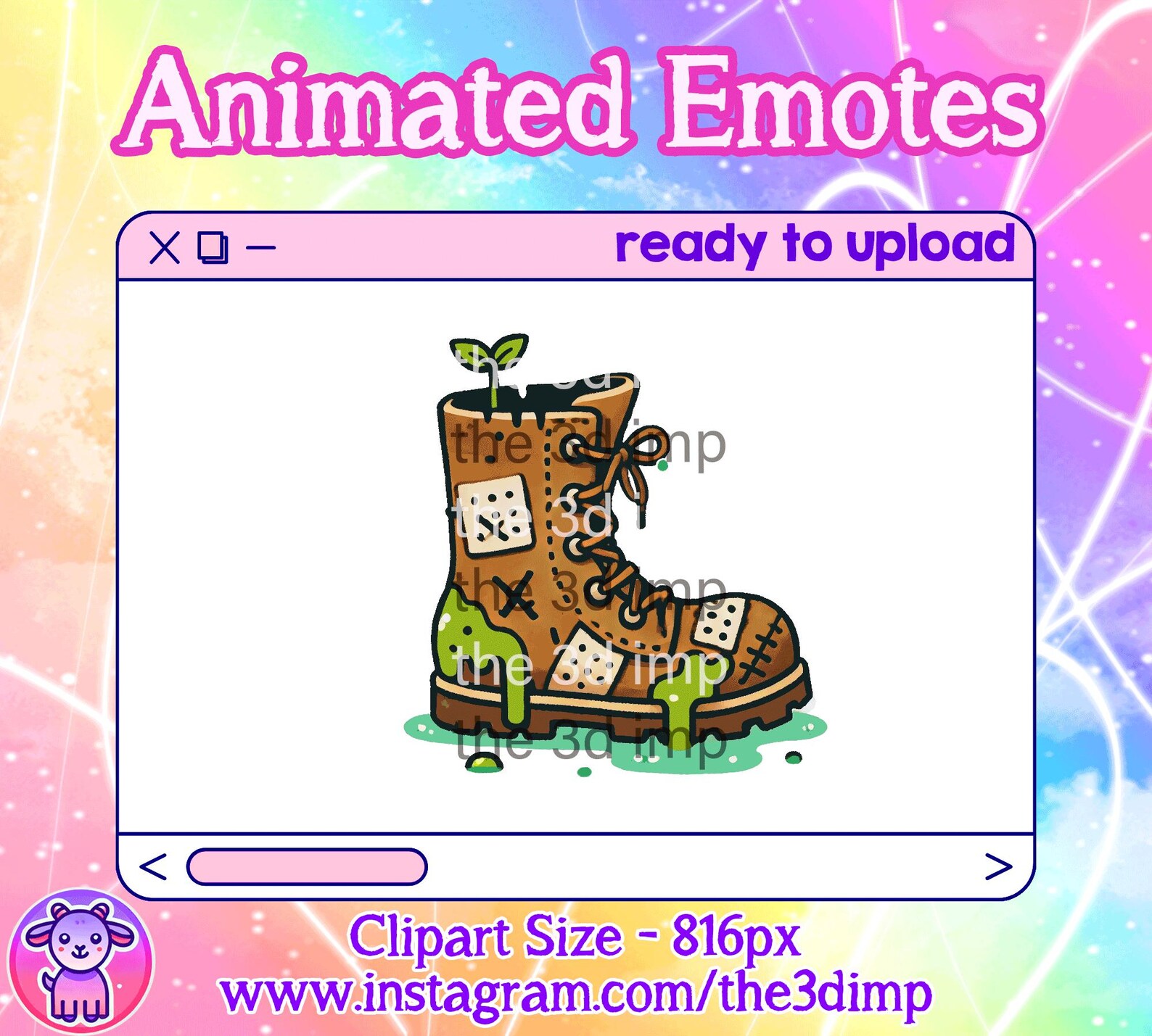 Waterlogged Boot Animated Emote | Cute Twitch Emote | Boot Clipart for ...