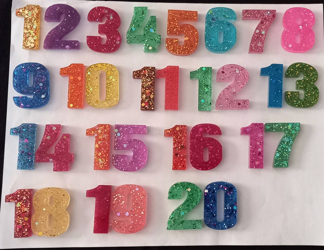 1-20 Multicolored Glitter Counting Resin Set: Learning, Sensory Bin ...
