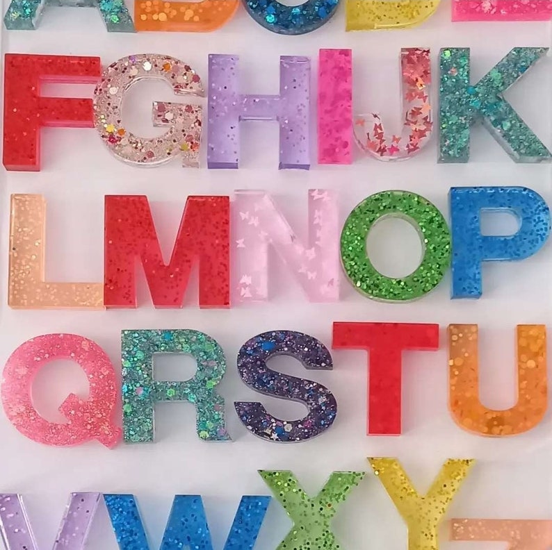 Uppercase ONLY Multicolored Glitter Resin Alphabet - Etsy