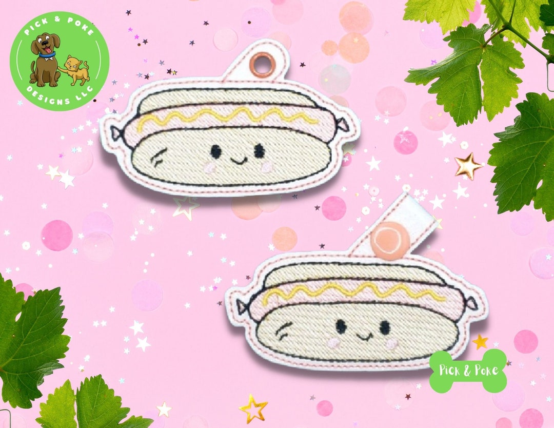 ITH Key Fob Cute Kawaii Hot Dog Snap Tab and Eyelet in the Hoop ...