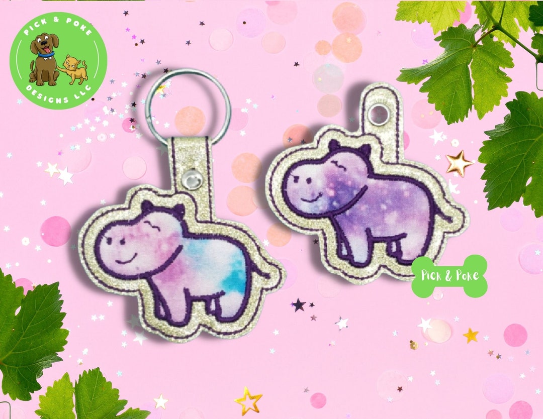 ITH Key Fob Cute Applique Hippo Animal Snap Tab and Eyelet in the Hoop ...
