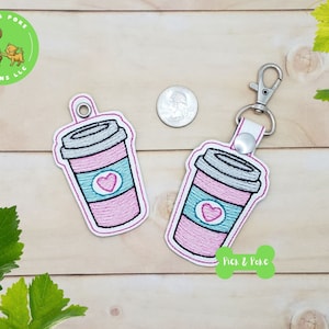 ITH Key Fob Cute Coffee Cup With Heart Snap Tab and Eyelet in the Hoop ...
