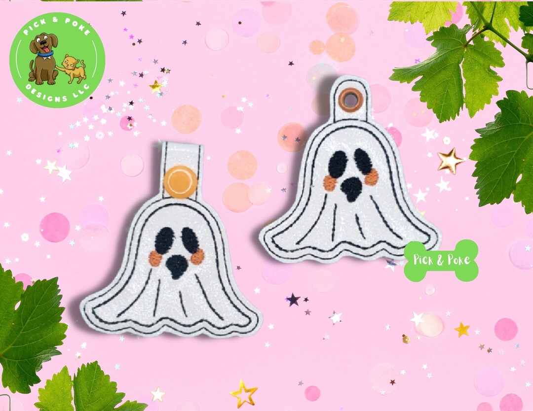 ITH Key Fob Cute Ghost Outline Kawaii Snap Tab and Eyelet in the Hoop ...
