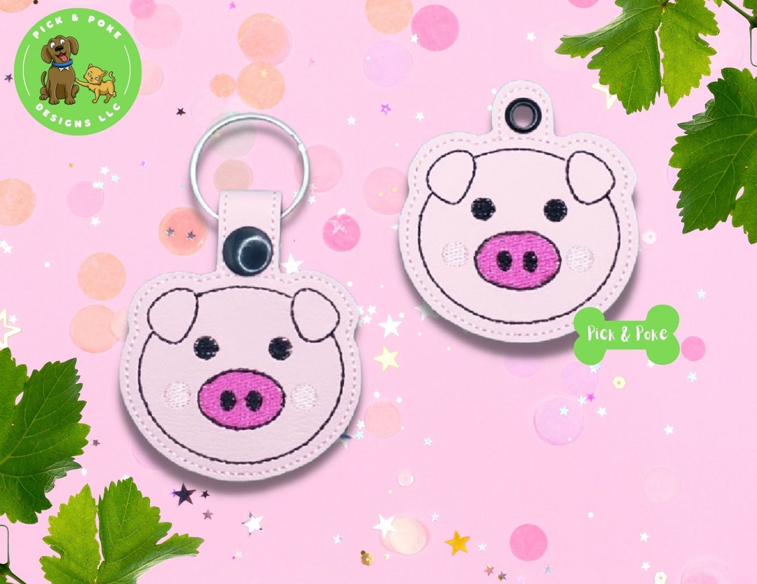 ITH Key Fob Cute Pig Face Outline Snap Tab and Eyelet in the Hoop ...