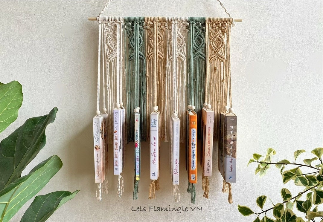 Macrame Bookshelf, Boho Book Hanger, Macrame Book Holder Wall Hanging ...