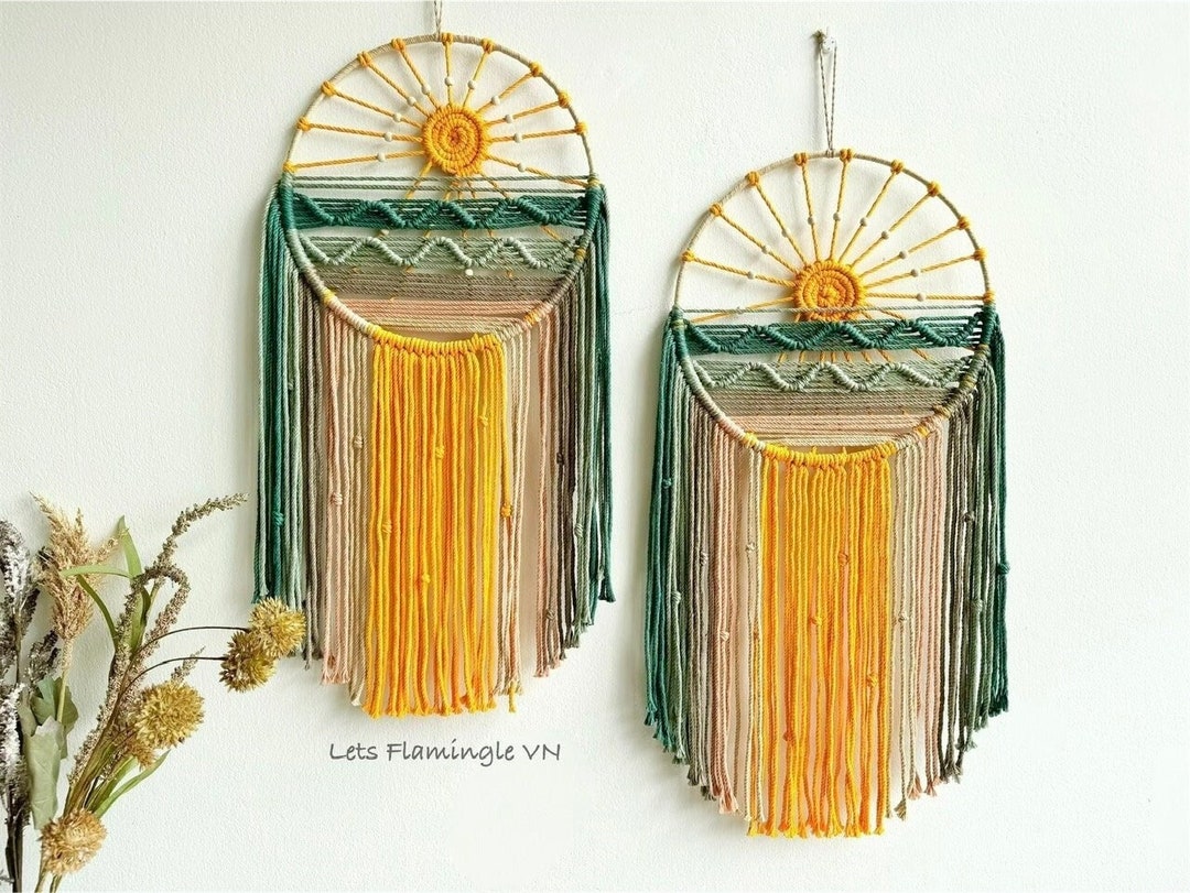 Macrame Dreamcatcher Sunrise Sunset Wall Hanging, Macrame Sun Surf Wall ...