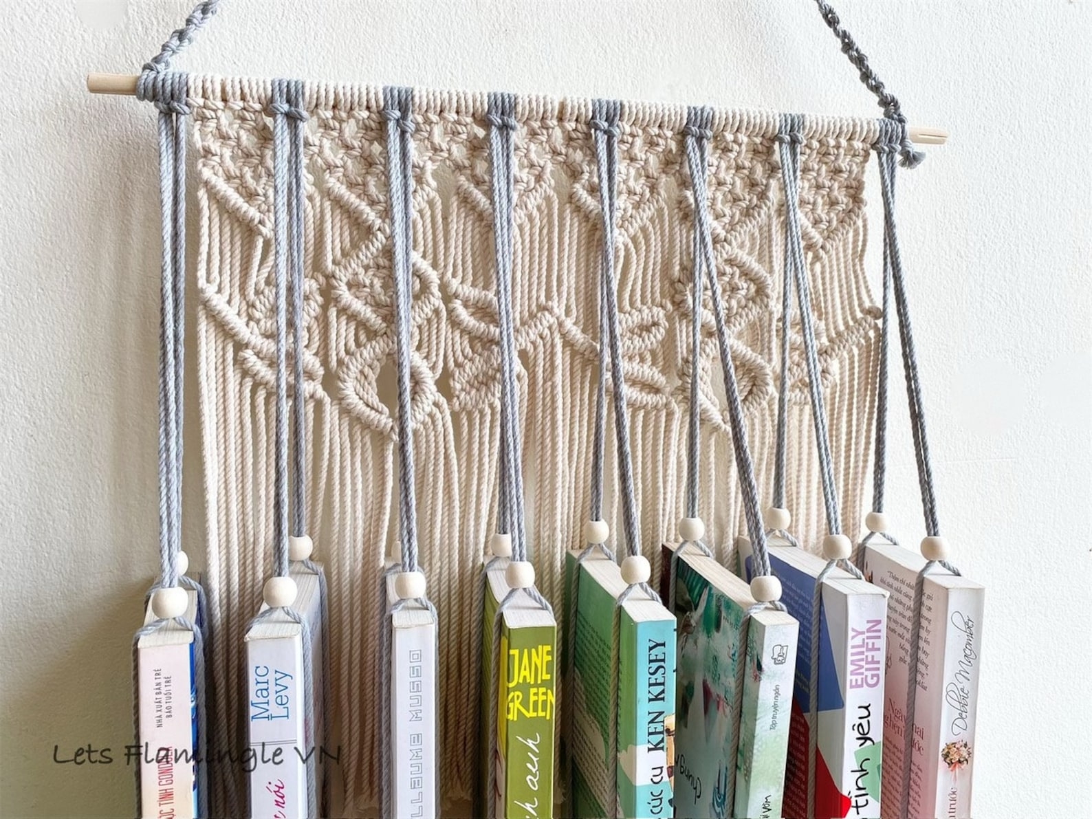 Macrame Hanging Bookshelf: Boho Book Holder, Nursery Wall Decor - Etsy