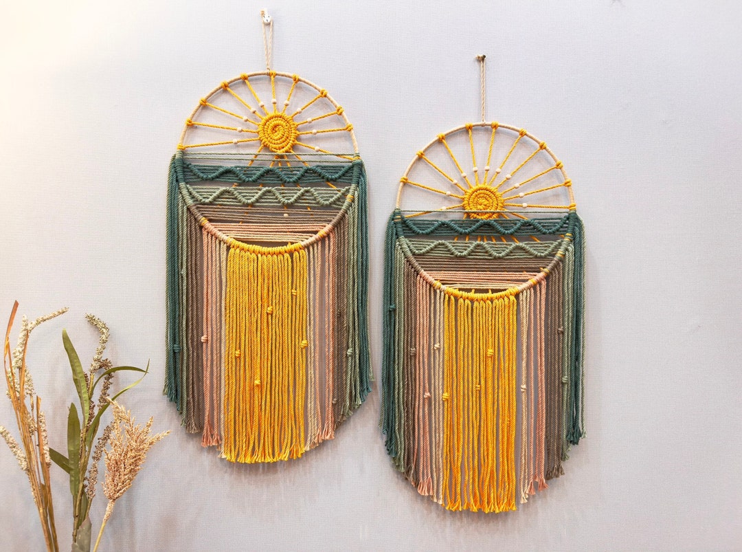 Macrame Dreamcatcher Sunrise Sunset Wall Hanging, Macrame Sun Surf Wall ...