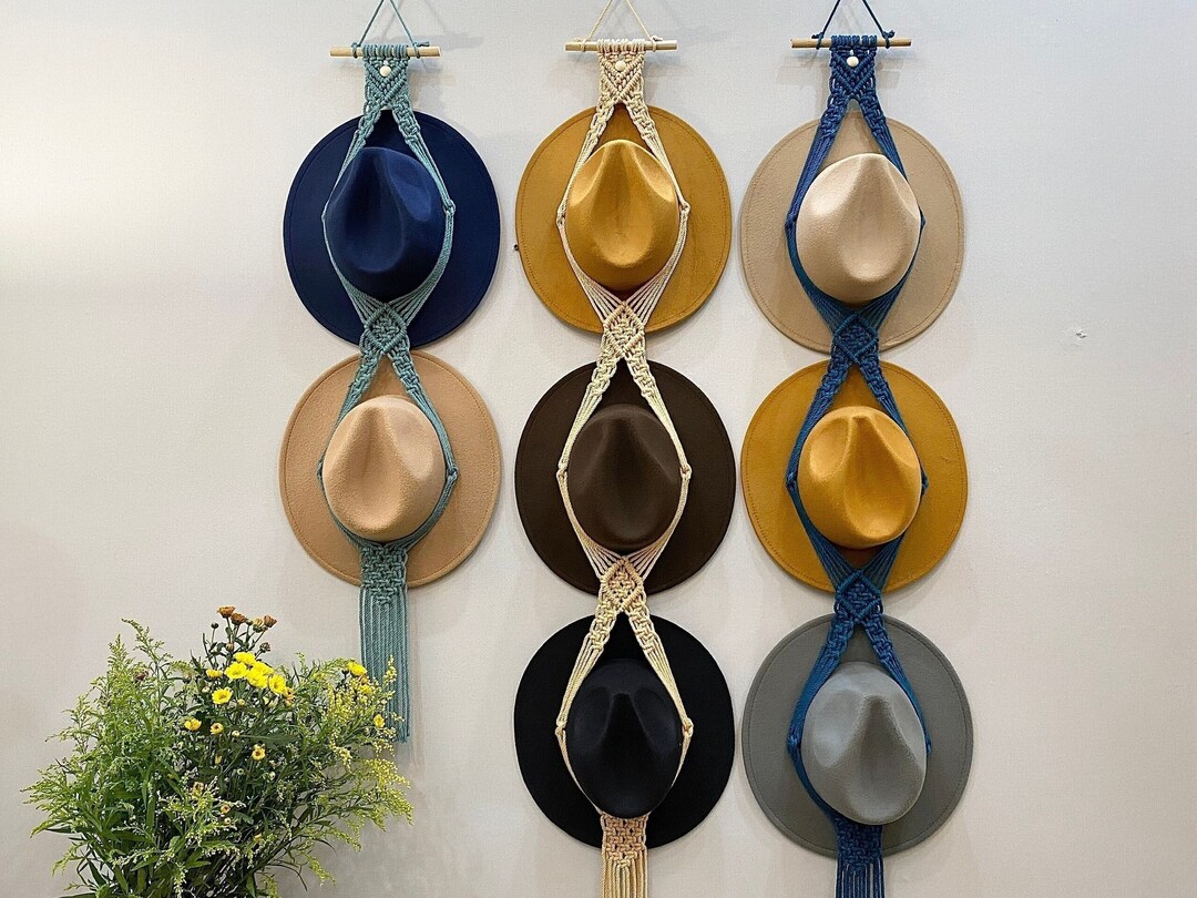 Macrame Hat Holder, Farmhouse Hat Hanger, Hat Storage Organization ...