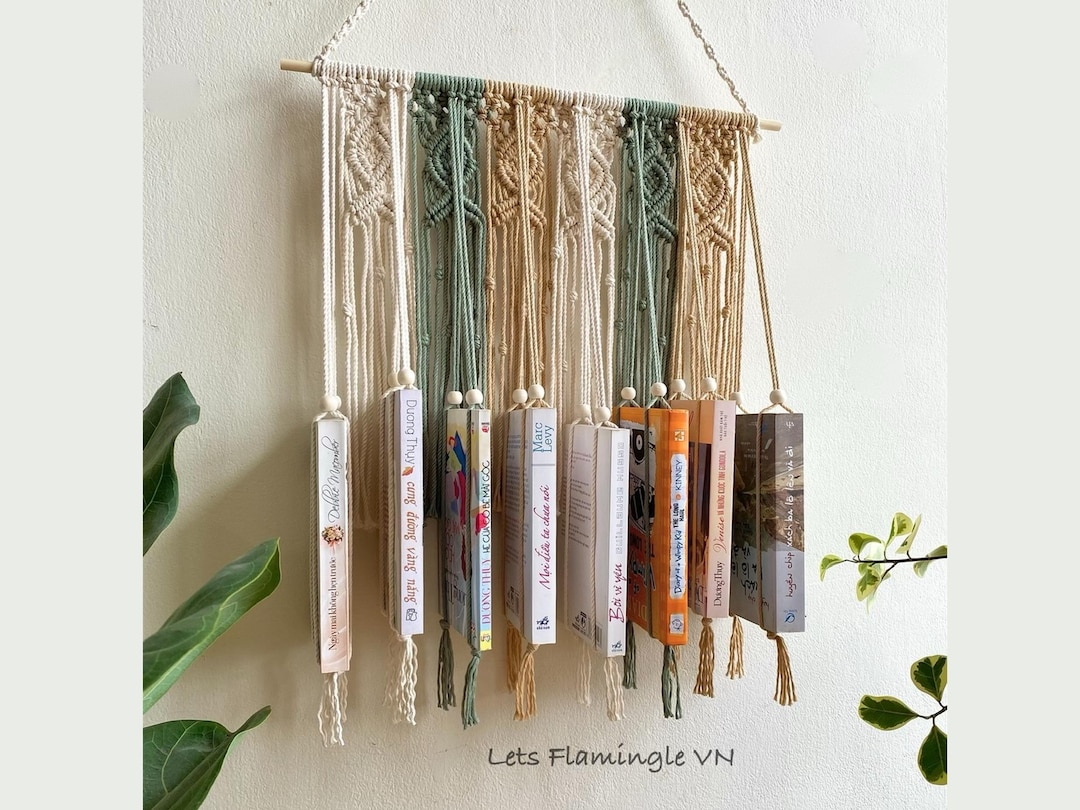 Macrame Bookshelf, Boho Book Hanger, Macrame Book Holder Wall Hanging ...