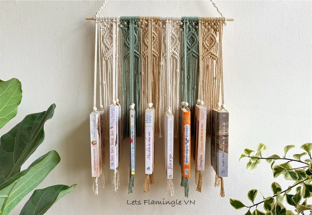 Macrame Bookshelf, Boho Book Hanger, Macrame Book Holder Wall Hanging ...