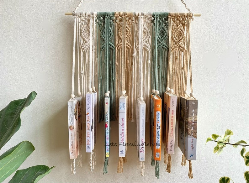 Macrame Hanging Bookshelf: Boho Book Holder, Nursery Wall Decor - Etsy