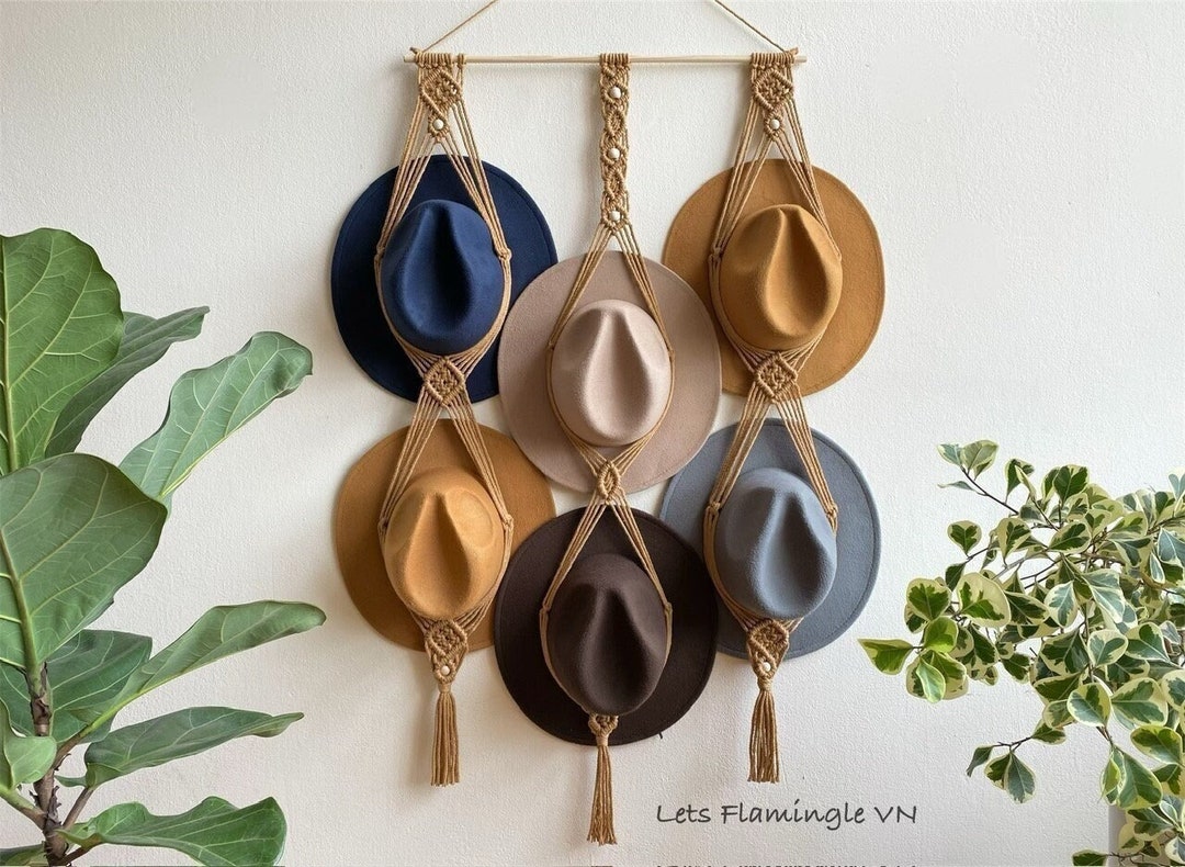 Macrame Hat Holder, Farmhouse Hat Hanger, Hat Storage Organization ...