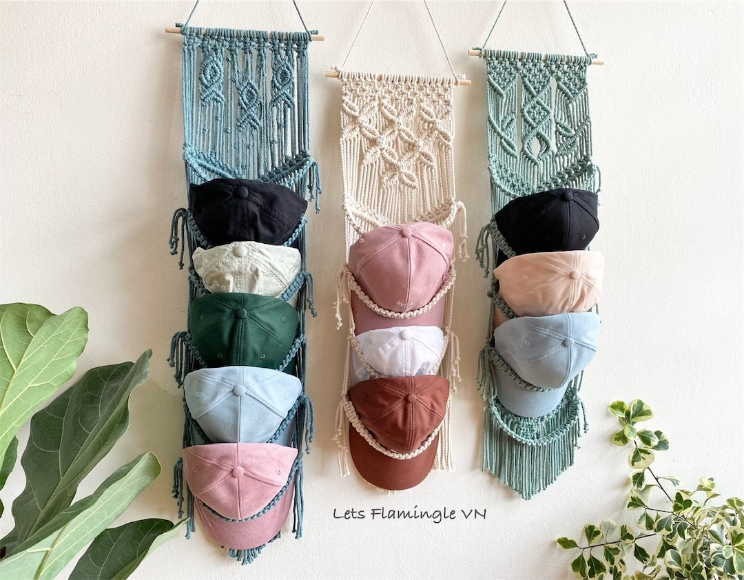 Macrame Cap Rack, Baseball Hat Holder, Farmhouse Cap Hanger, Hat ...