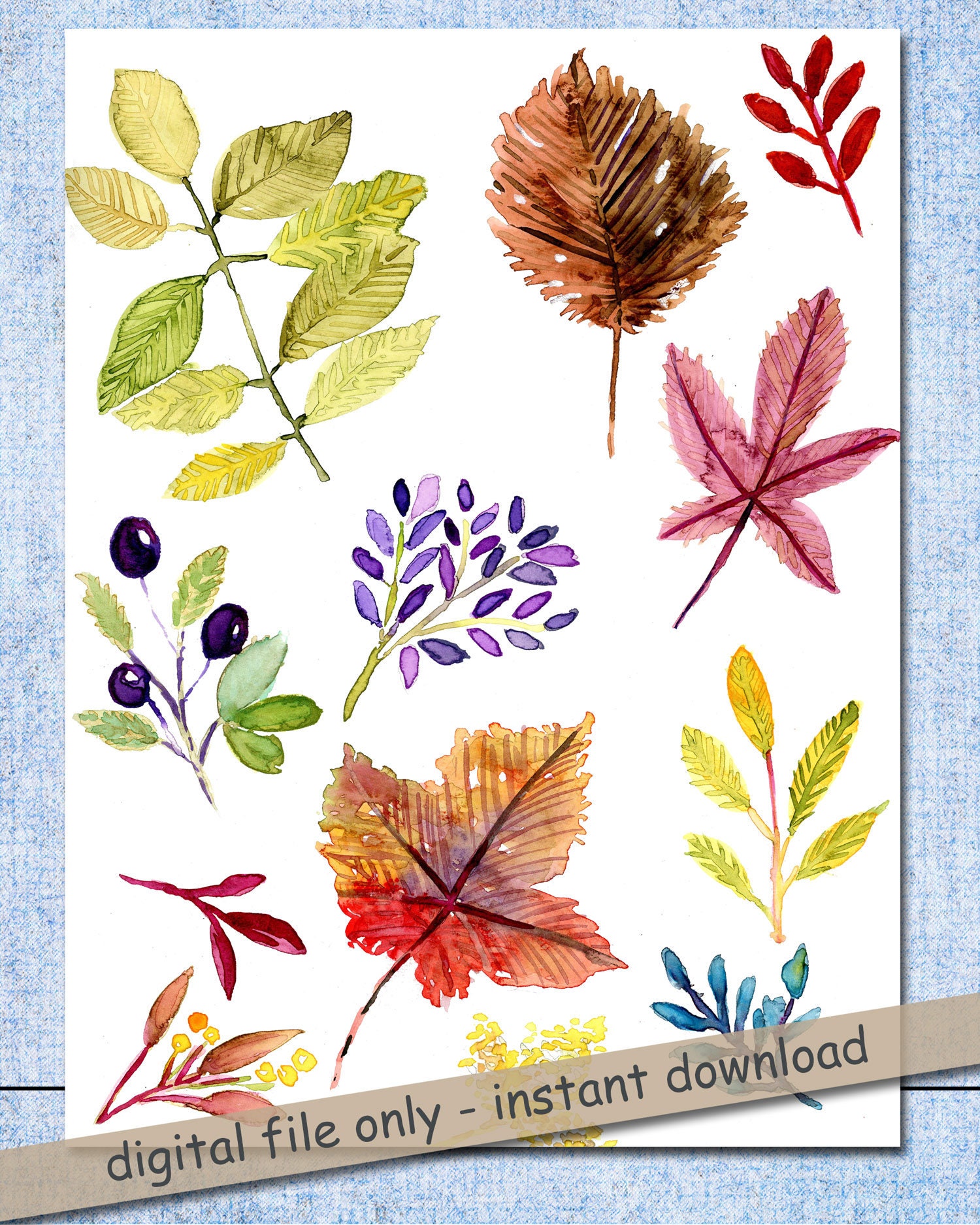 Printable Hand Painted Collage Fodder, Watercolor Fall Leaf ...
