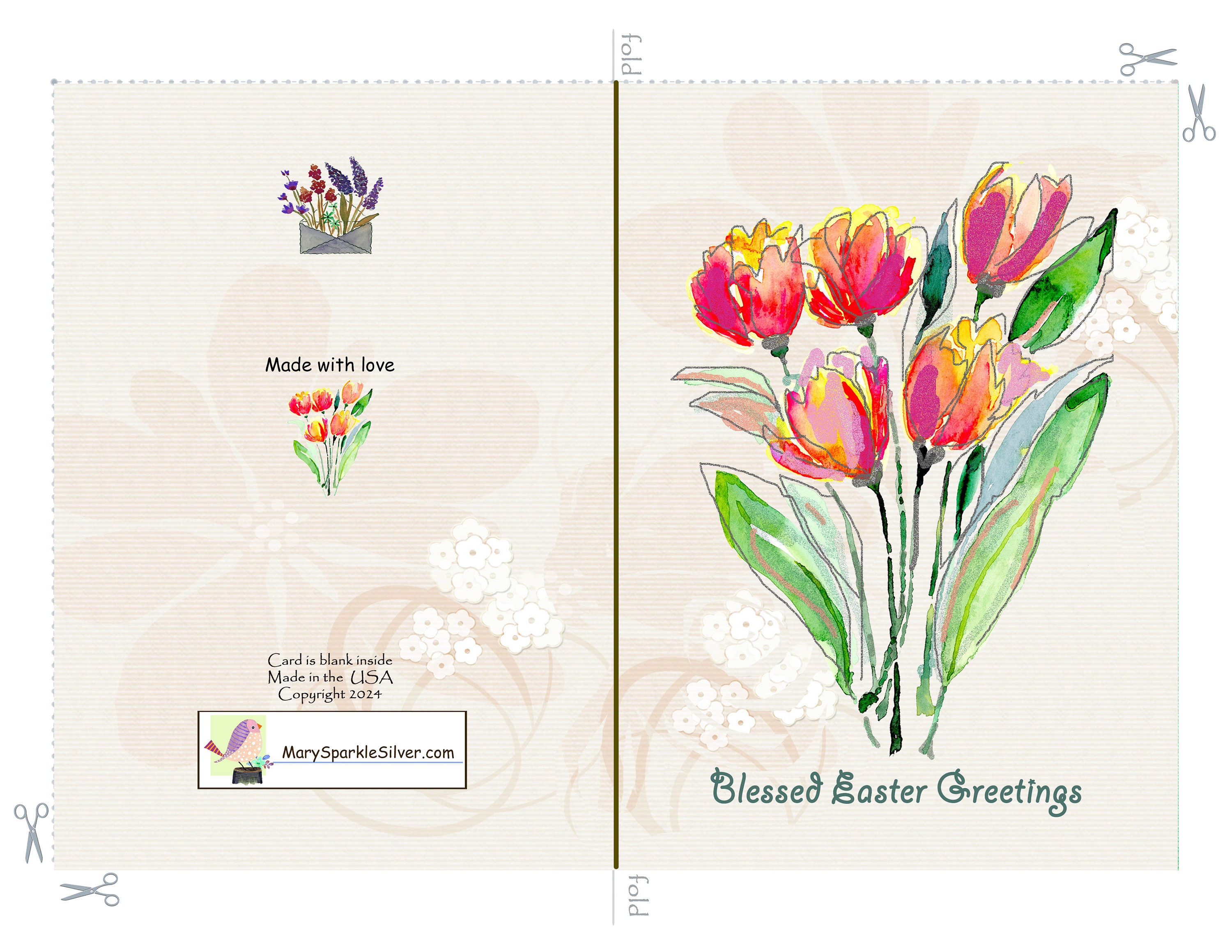 Printable Easter Tulips Card Making Kit for Paper Lovers Easter Printable Spring Christian ...