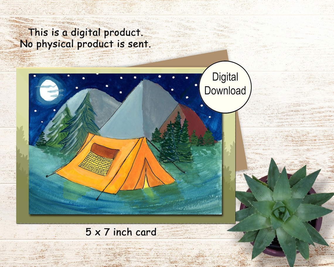 A Printable Camping Greeting Card, 5 X 7 In, Nice for Campers, Nightime ...