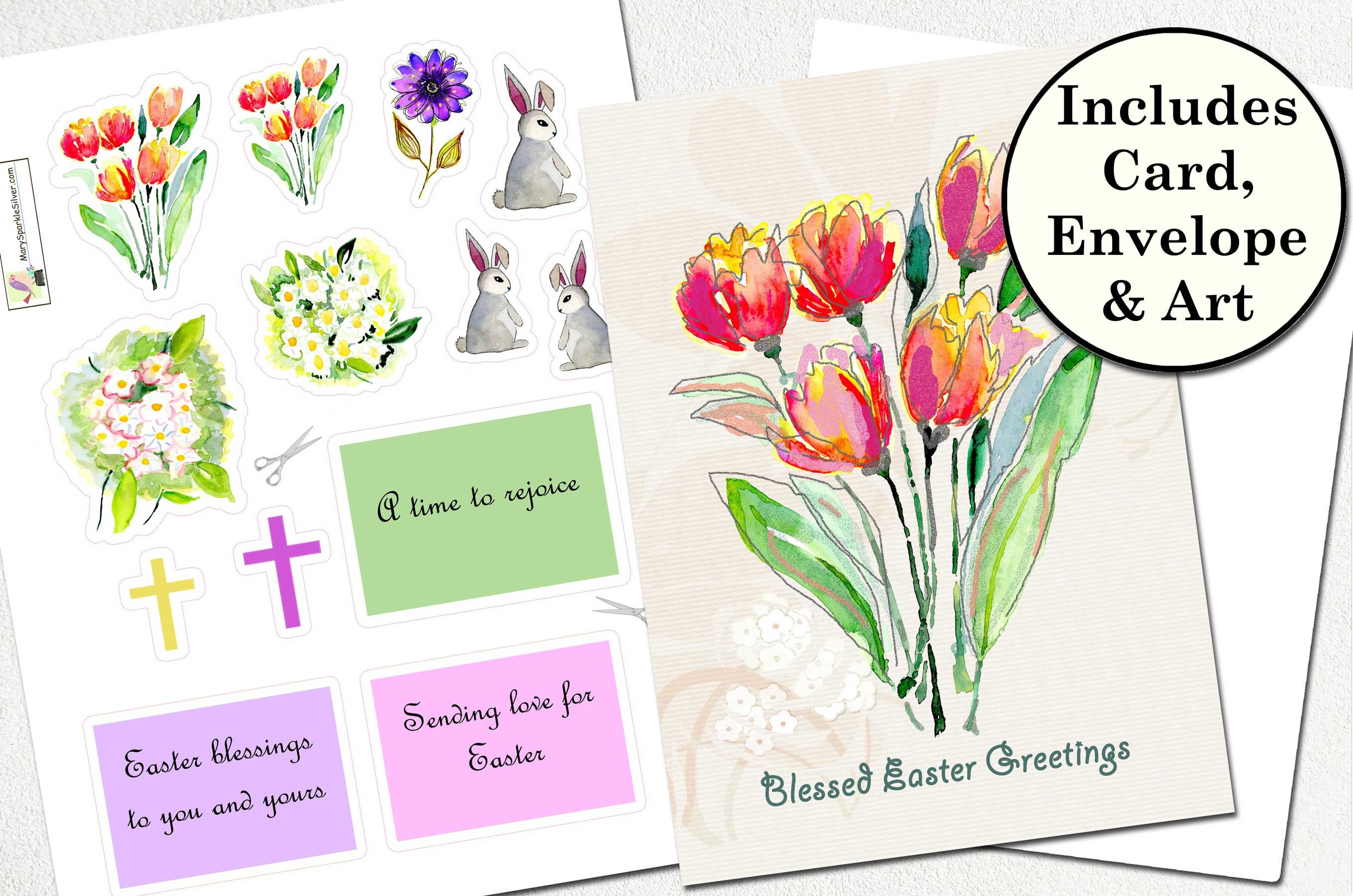 Printable Easter Tulips Card Making Kit for Paper Lovers Easter Printable Spring Christian ...
