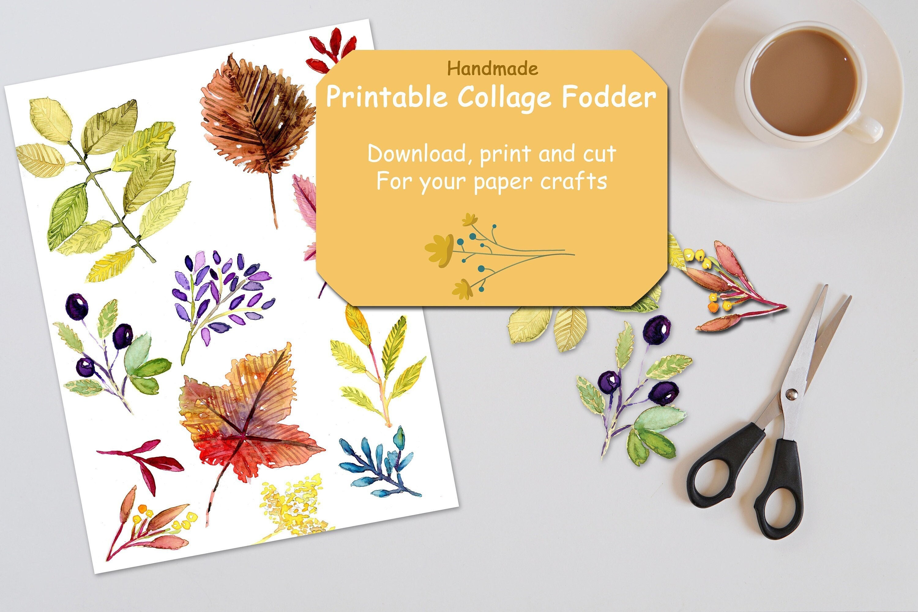 Printable Hand Painted Collage Fodder, Watercolor Fall Leaf ...
