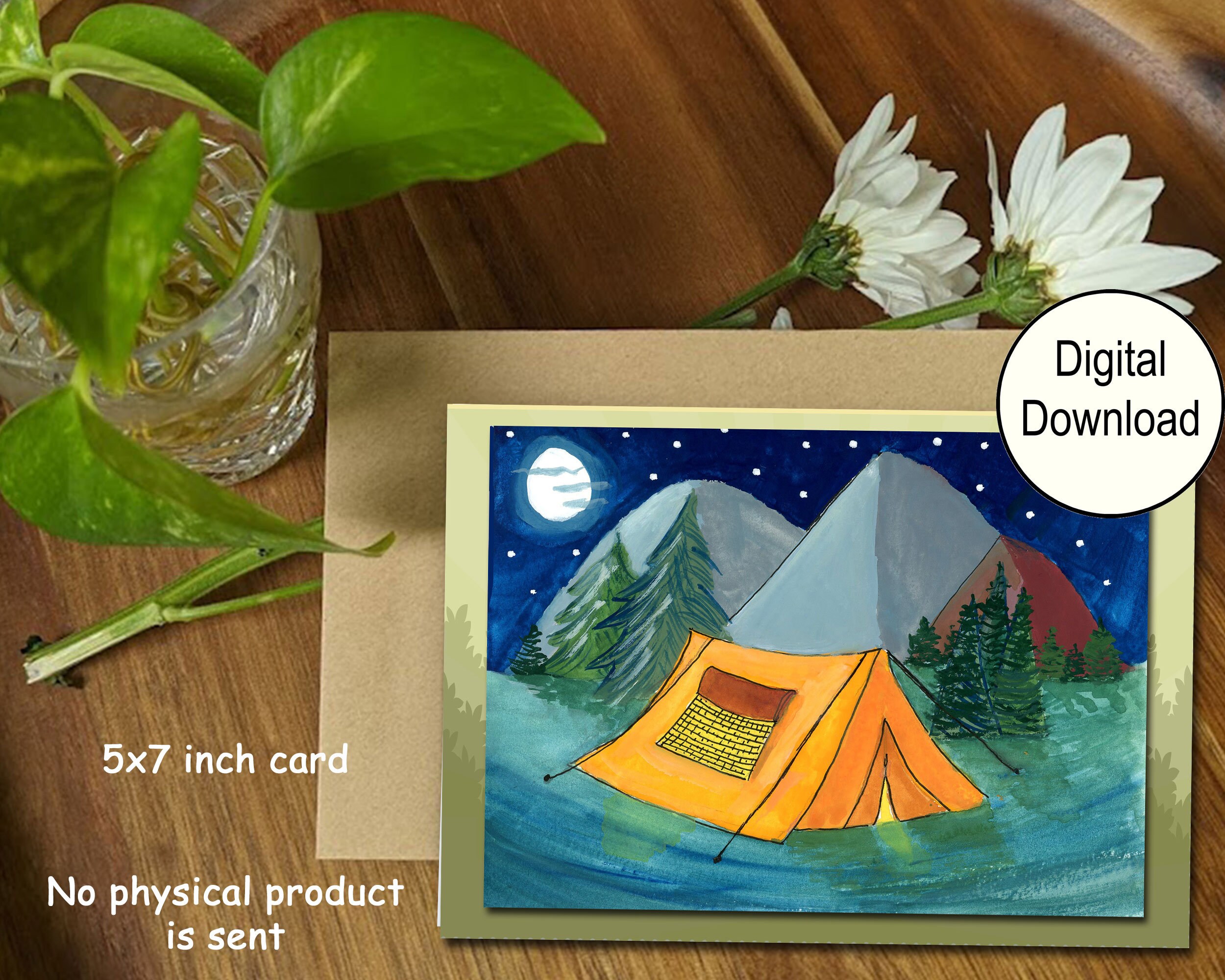 A Printable Camping Greeting Card, 5 X 7 In, Nice for Campers, Nightime ...