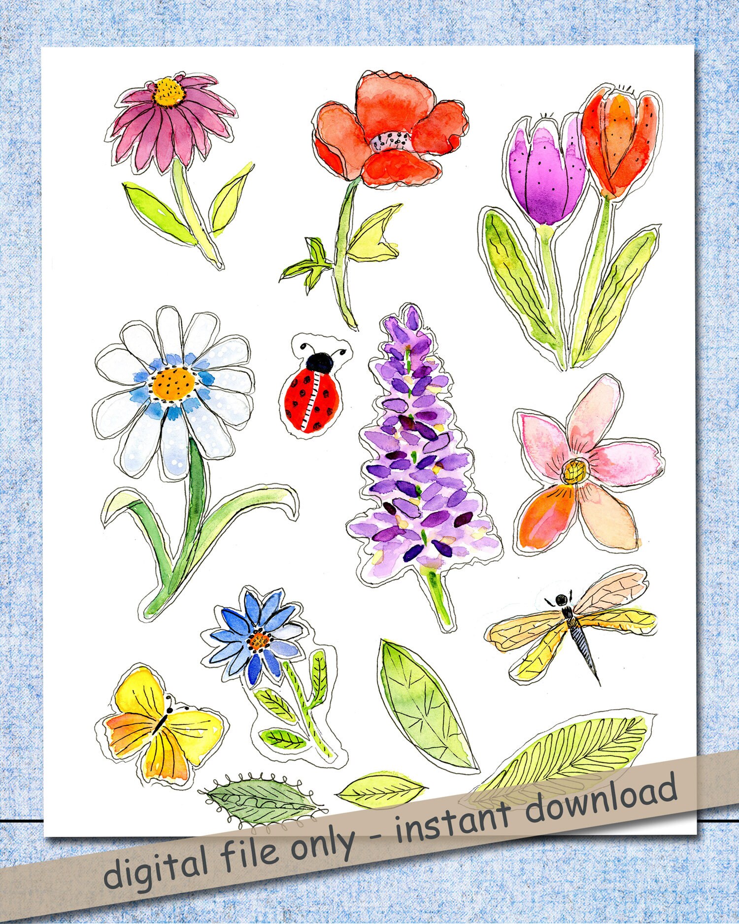 Printable Hand Painted Collage Fodder, Spring Flowers, Art ...
