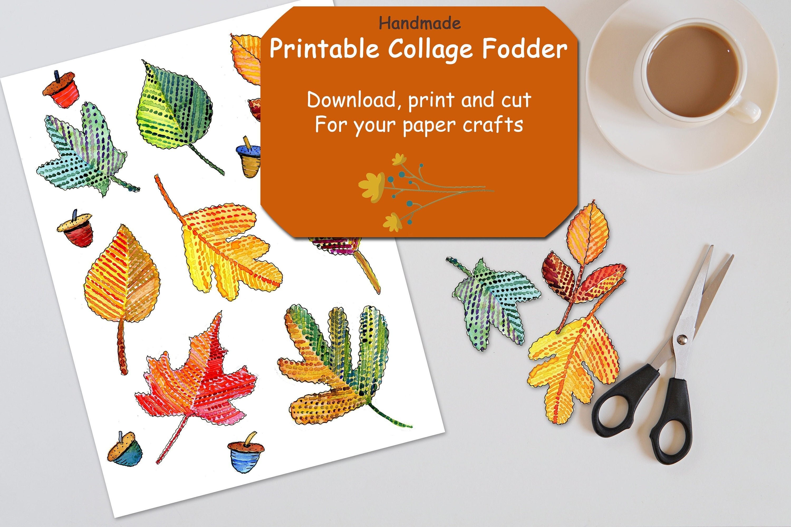 Printable Hand Painted Collage Fodder, Vibrant Autumn Leaves, Little ...