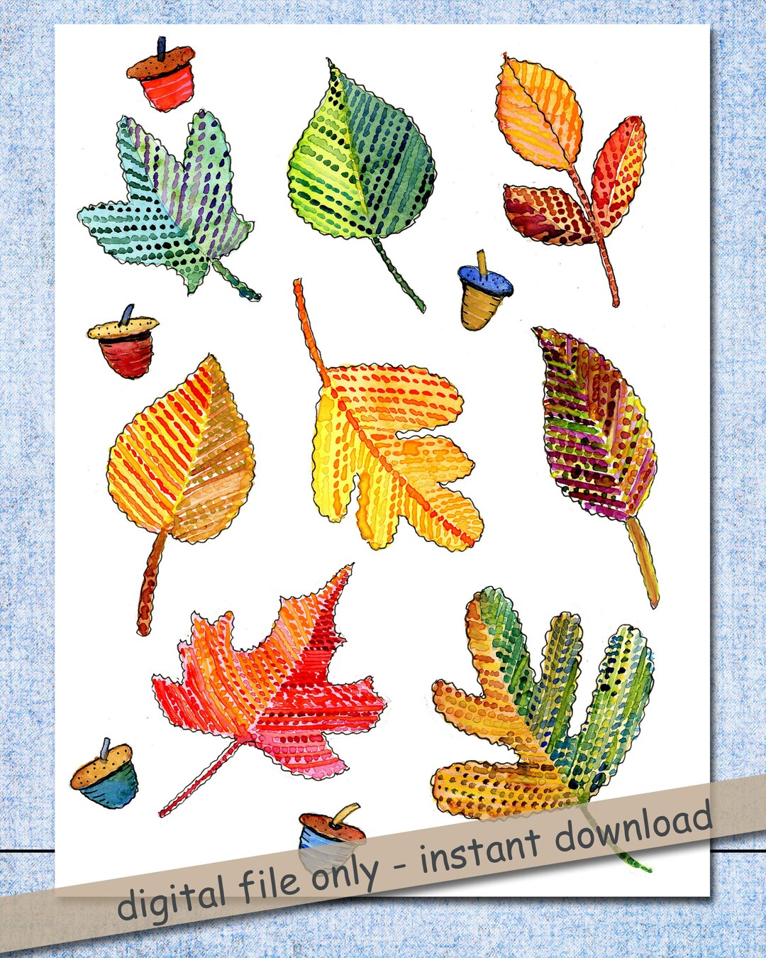Printable Hand Painted Collage Fodder, Vibrant Autumn Leaves, Little ...
