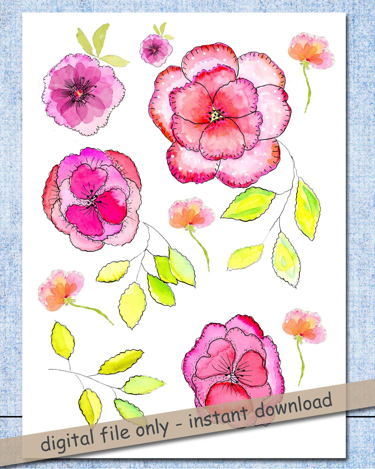 Printable Hand Painted Collage Fodder, Garden Roses, Art Embellishment ...