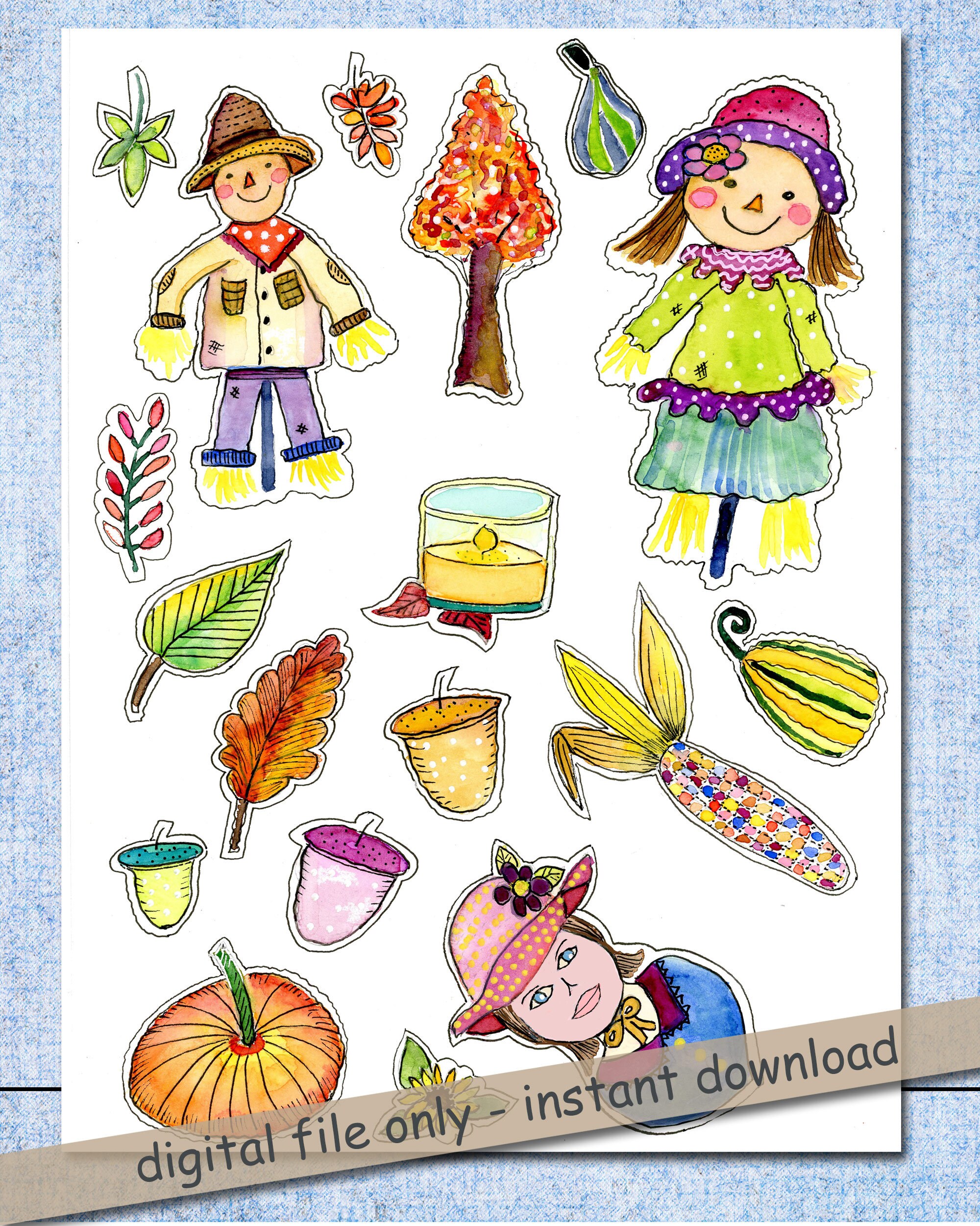 Printable Hand Painted Collage Fodder, Cute Scarecrows, Art Journaling ...