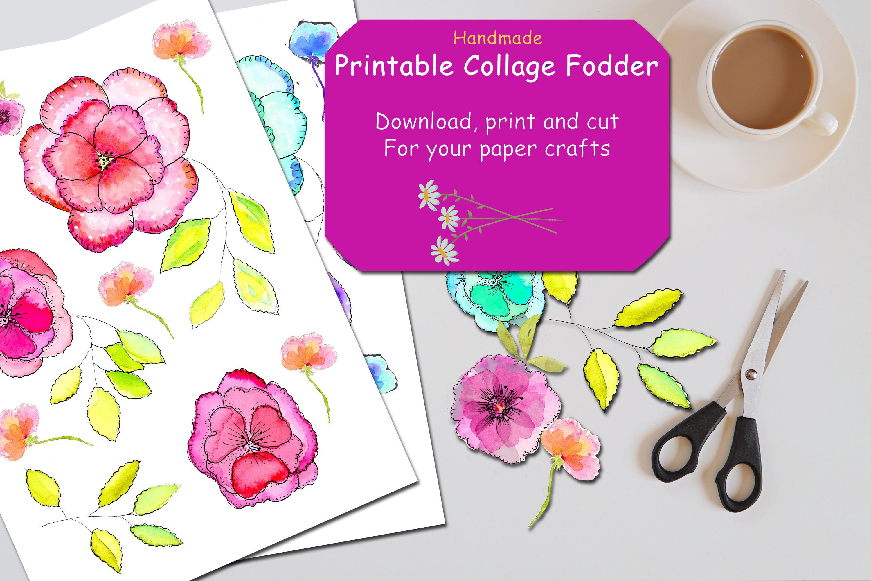 Printable Hand Painted Collage Fodder, Garden Roses, Art Embellishment ...