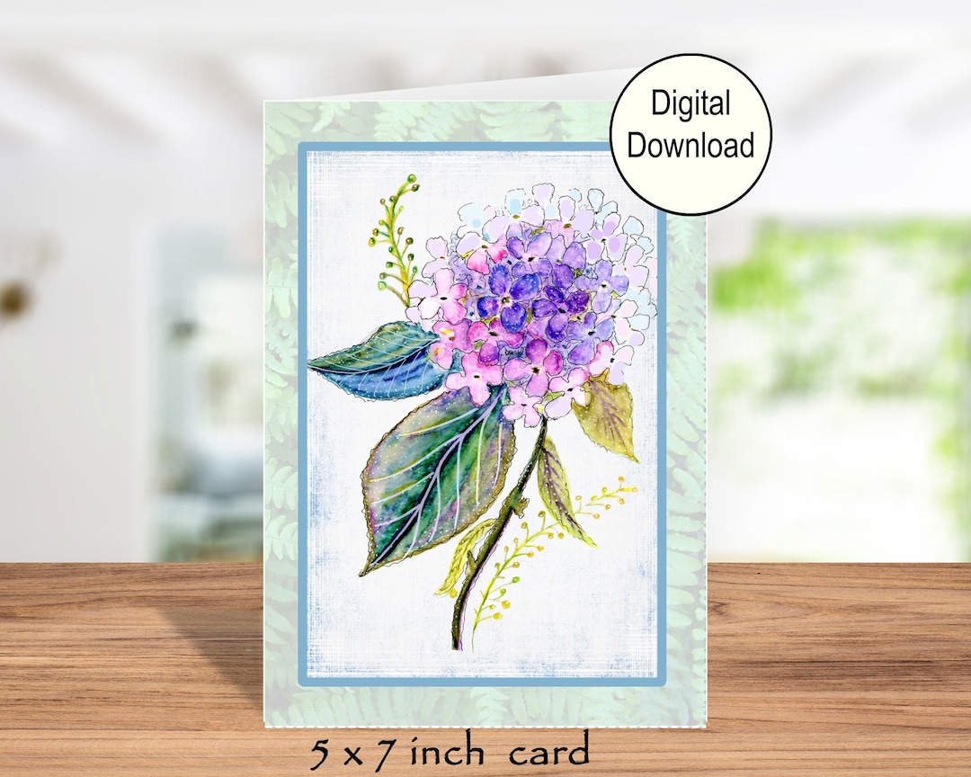 Printable Purple & Pink Hydrangea Greeting Card, 5 X 7 In, Gorgeous ...