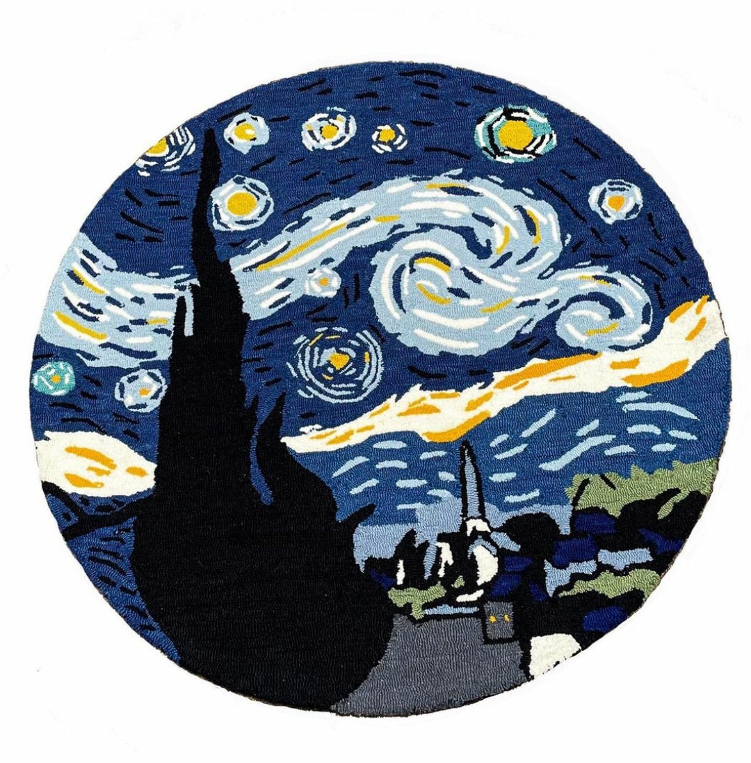 Handmade "starry Night" Wool Rug: Vincent Van Gogh Art, 4x4 - Etsy